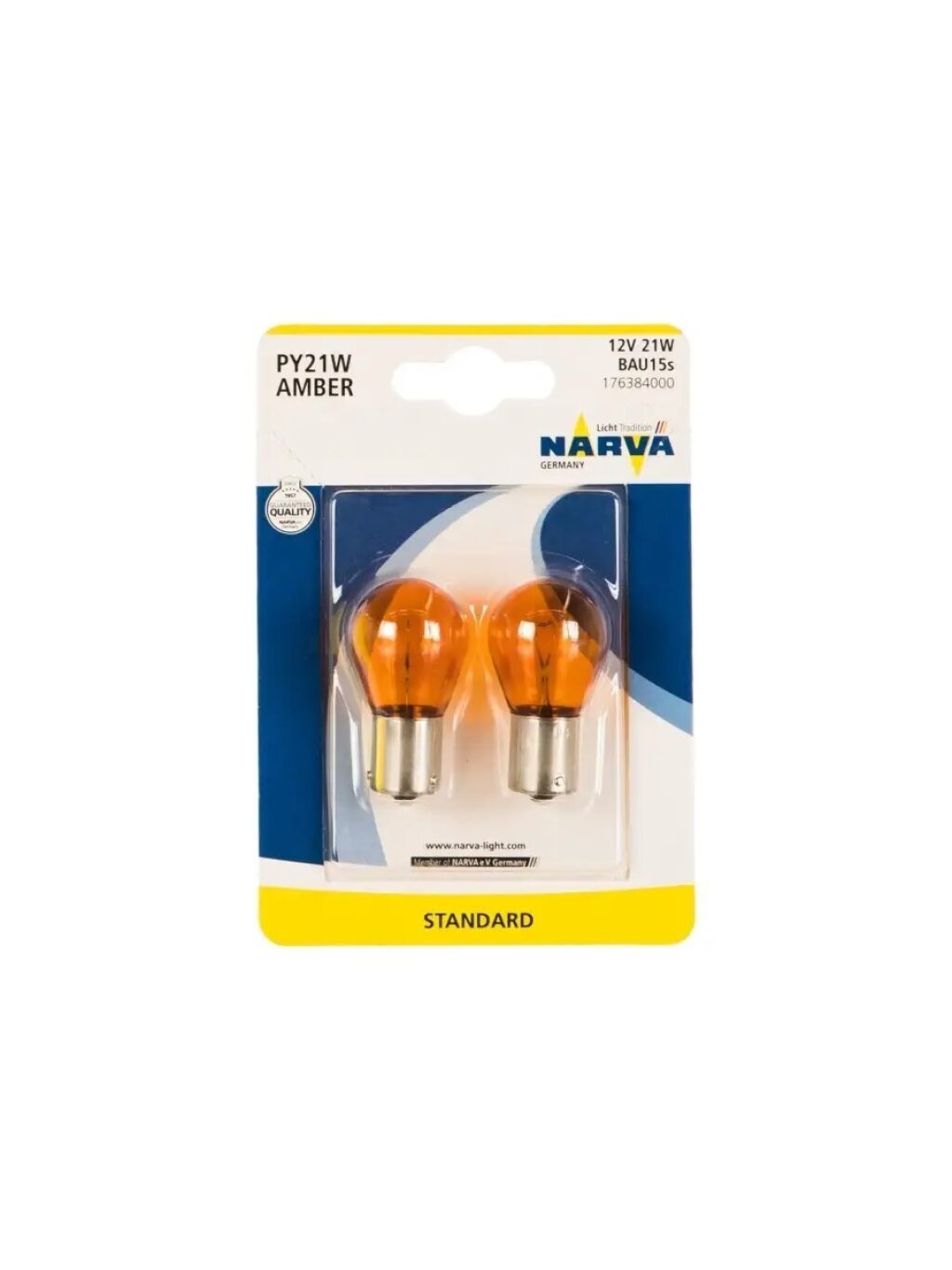 Лампа подсветки Narva 17638B2 PY21W 12V 21W желтая, блистер, 2