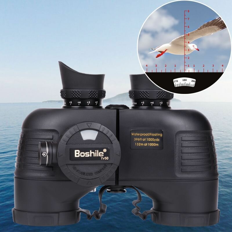 Морской бинокль 7X50 HD Дальномер Компас Азотный плавающий Водонепроницаемый Мощный для охоты на морских пехотинцев