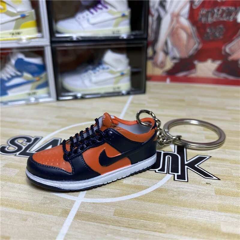 Мини-модель кроссовок DUNK в масштабе 1/6 с рисунком синего и оранжевого цвета, декор для стола и брелок