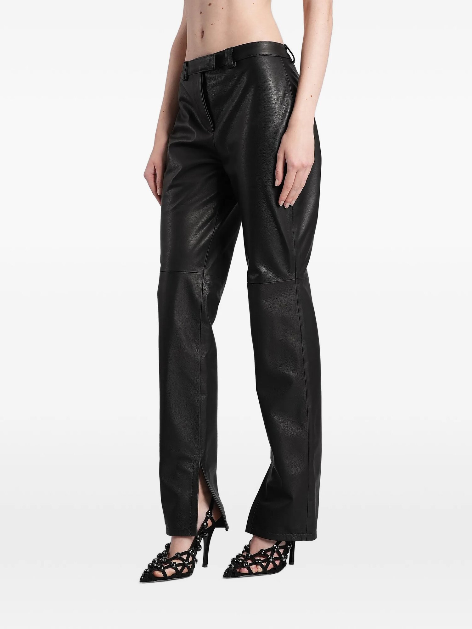 Брюки ANGELICA MONTINI Split-hem leather trousers, размер 40, black/black — фото 1