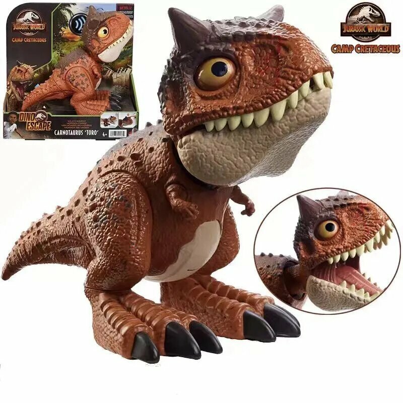 Mattel: Интерактивная игрушка-милый питомец динозавра Карнотавра из Жюрарского мира в кубичном стиле для мальчиков с звуковым интерактивом и связанными функциями, модель HBY85