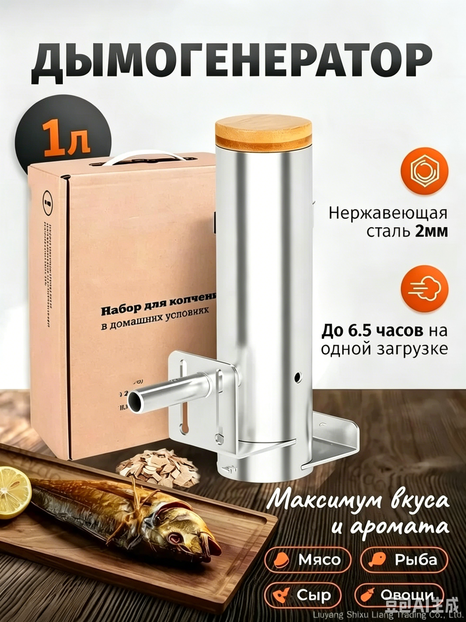 Дымогенератор KOPTIL, нержавеющая сталь, регулируемый компрессор, с щепой и рецептами
