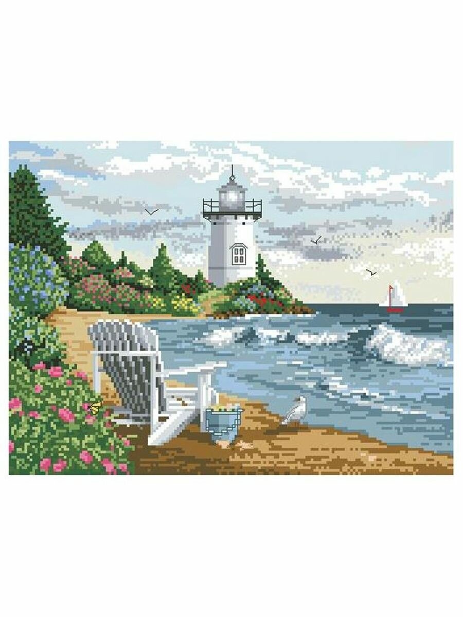Bышивка крестиком для начинающих Amishop Прекрасное побережье, 18CT Aida, 24 x 18 см, 169 x 127 стежка, 28 цветов, 100% хлопок