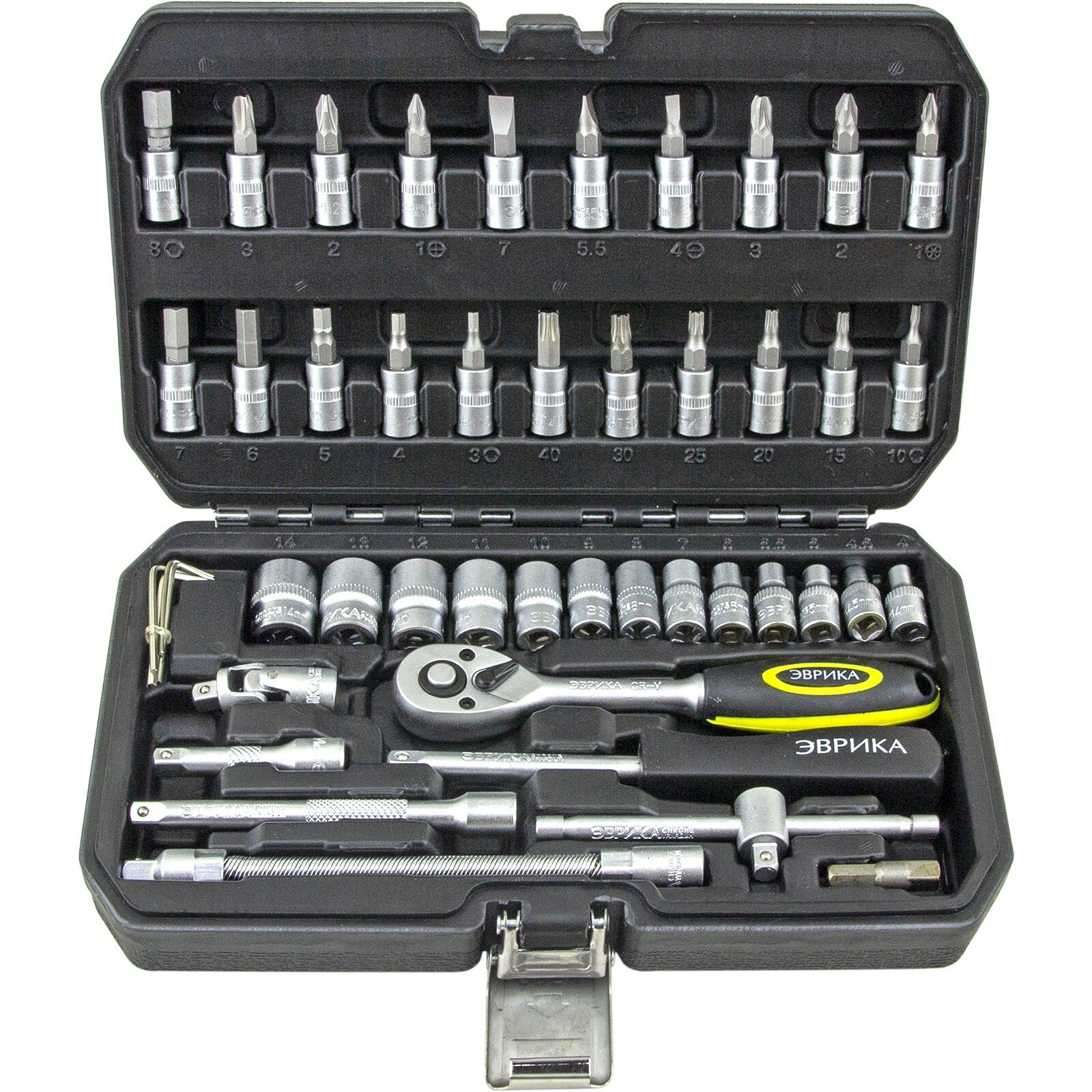 ER-80046 Набор торцевых головок ER-80046 1/4"DR 6-гранный 46 предметов эврика