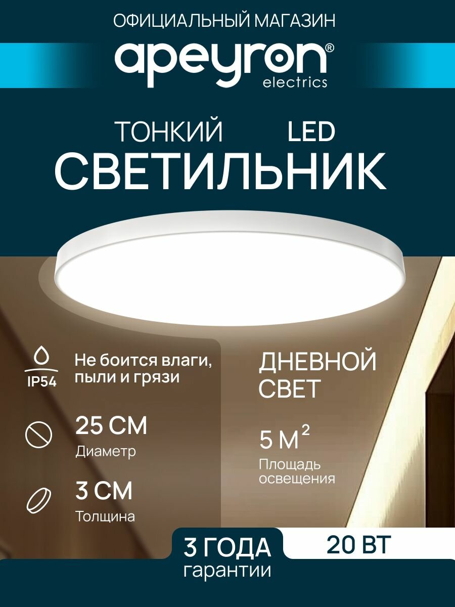 Светильник потолочный светодиодный 20 Вт / люстра для кухни, гостиной комнаты, спальни, ванной, гаража, детской, прихожей / круглый настенный, накладной