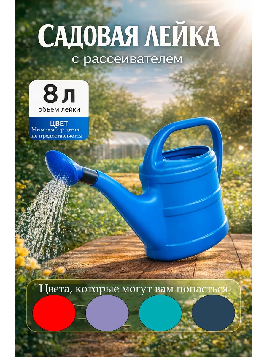 Лейка садовая, 8 л, с рассеивателем, носик d = 35 мм, цвет микс