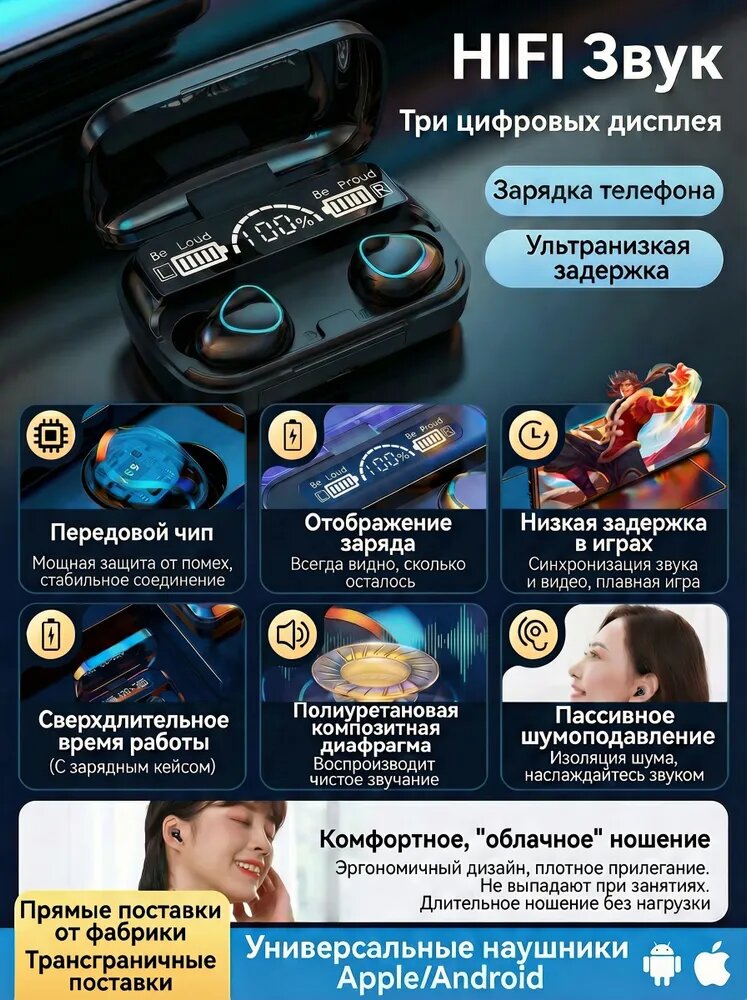 Наушники беспроводные Hoco M101 Max, Bluetooth, черный