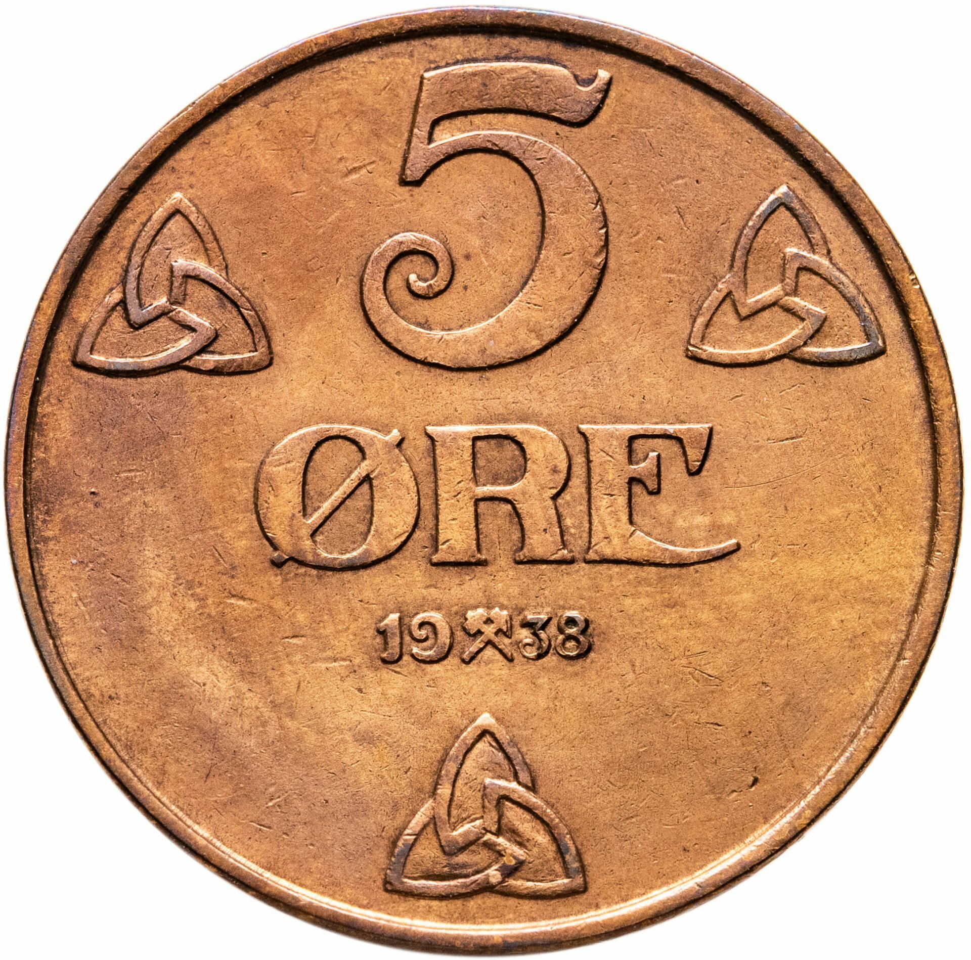 Норвегия 5 эре ore 1938, Бронза, в сохранности XF
