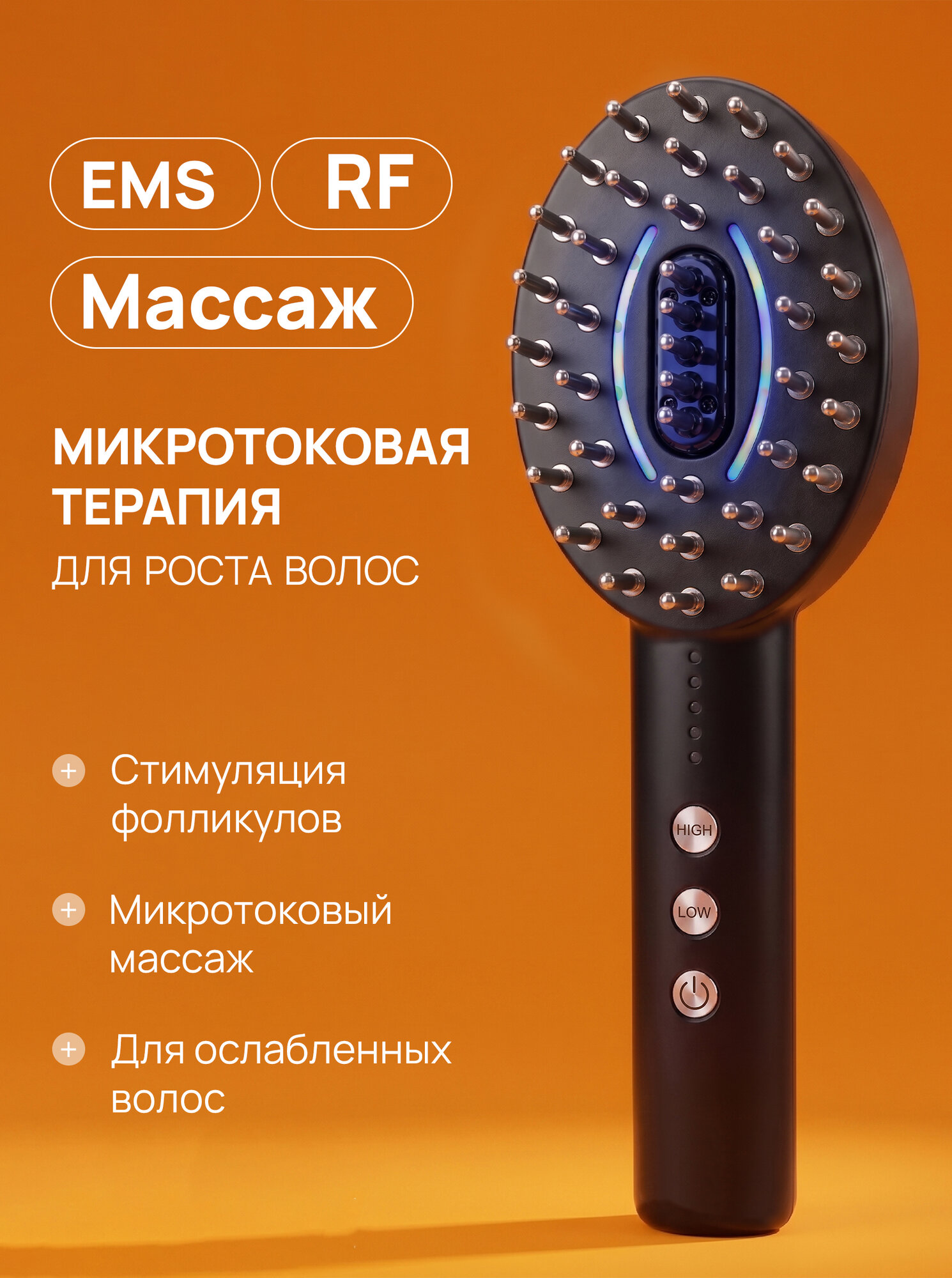 Расческа-массажер лазерная инфракрасная от выпадения волос HoneуCare Black, расческа для кожи головы, микротоковая