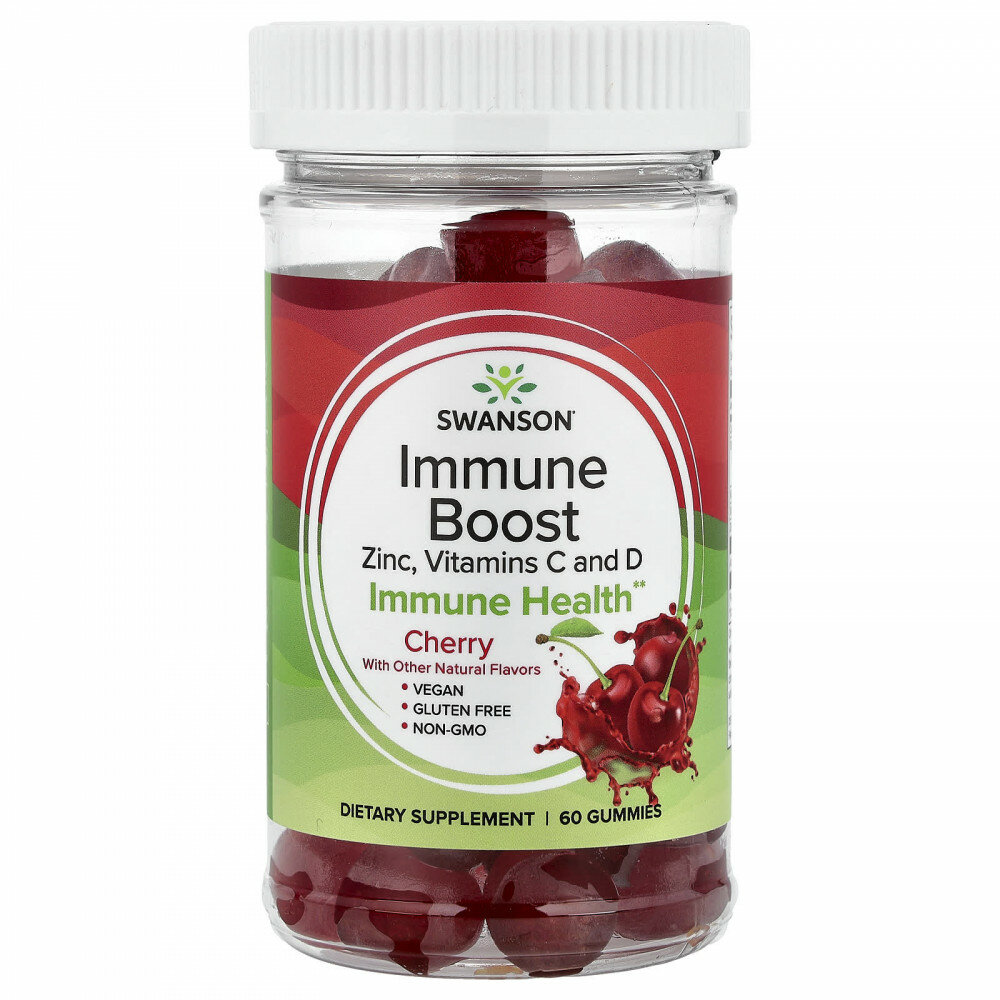 Swanson Vitamins, Immune Boost, цинк, витамины C и D, жевательные таблетки, вишня, 60 жевательных таблеток