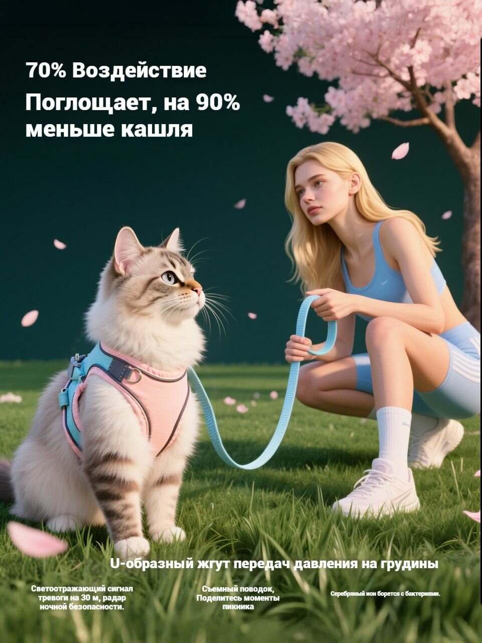 Шлейка для кошек с поводком 1.5м дышащая замшевая шлейка для кошек с отражателями, мягкая и безопасная