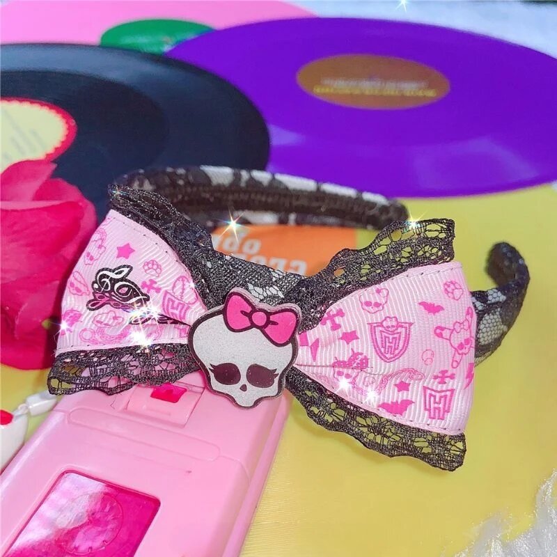 Японский Harajuku череп с бантом, кружевная повязка на голову, женская повязка на голову в стиле панк, крутая девушка Y2k, эстетические аксессуары для волос, модный бант для волос для пикантных девушек
