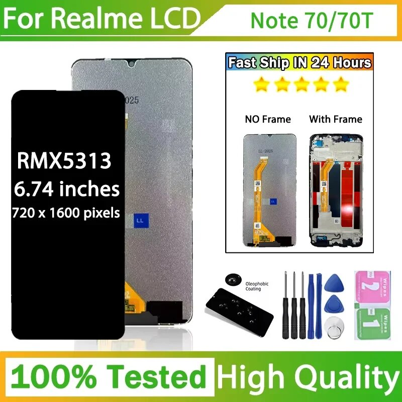 6,74-дюймовый IPS ЖК-дисплей для Realme Note 70, сенсорный экран в сборе, дигитайзер для Realme Note 70T RMX5313, замена ЖК-дисплея