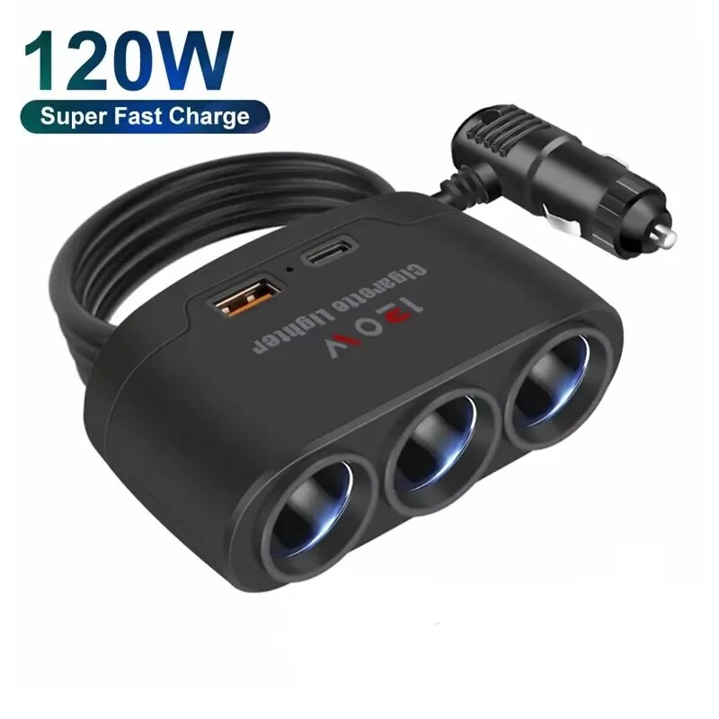 Автомобильное Зарядное Устройство 3-в-1 USB PD 120 Вт Для Быстрой Зарядки iPhone, GPS, Видеорегистраторов, 12В/24В