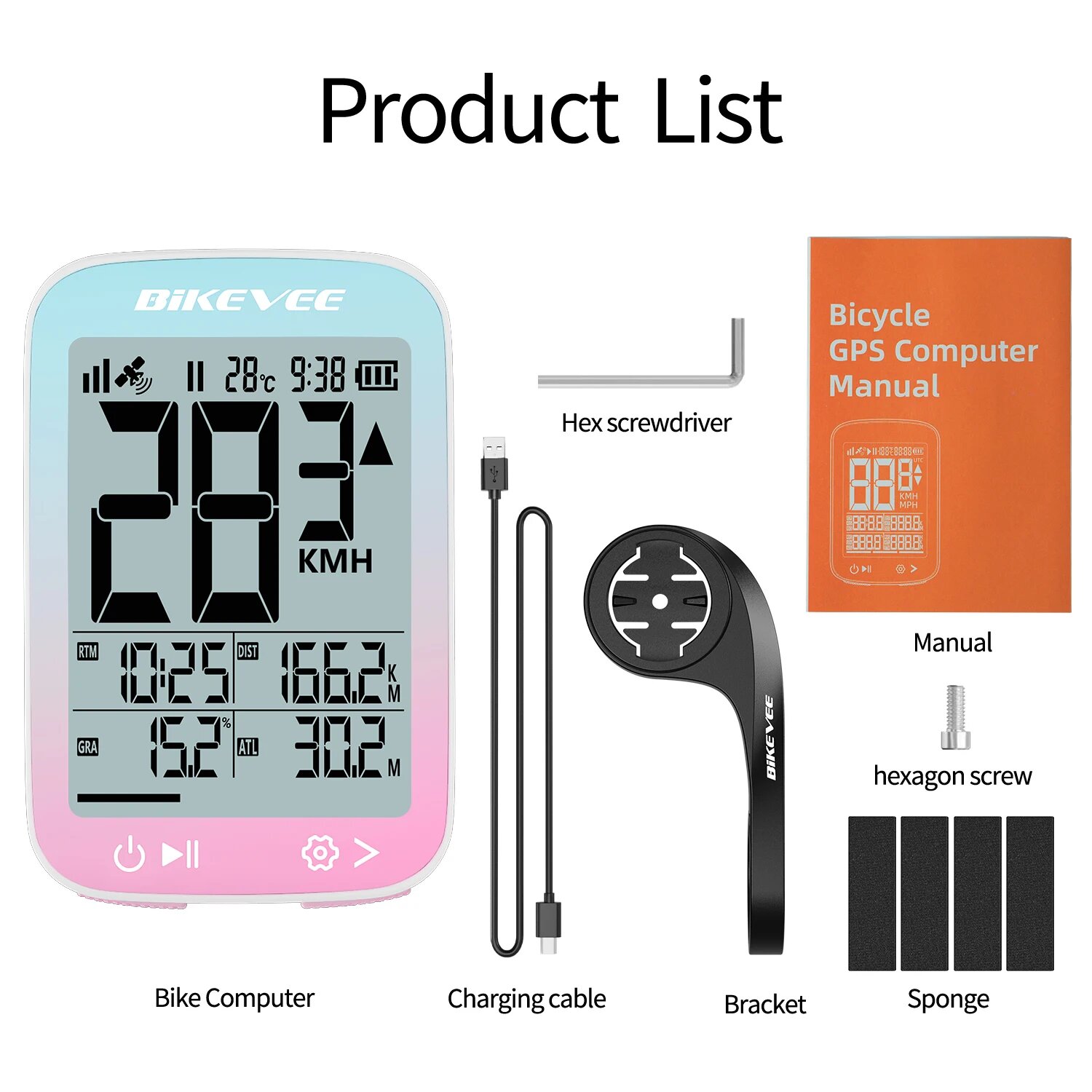 Bikevee велокомпьютер BKV-3001G-B, GPS, черный