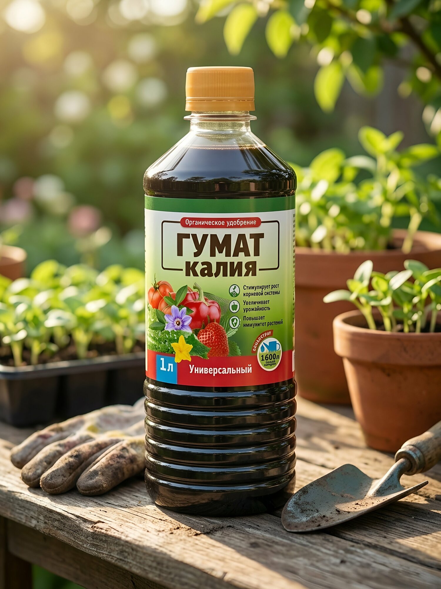 Удобрение Гумат Калия БиоМастер универсальное органическое концентрированное жидкое для роста и цветения растений, 1 л