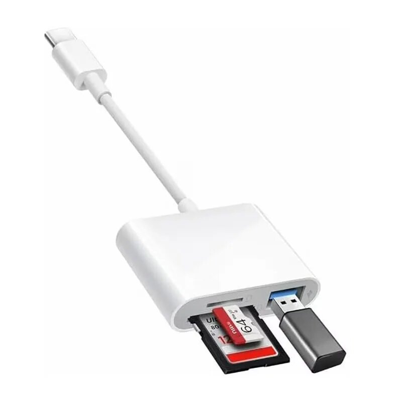 USB-адаптер 3-в-1 Для Чтения Карт Памяти SD/TF, Совместимый С iPhone 15 Pro, iPad, Mac, MacBook