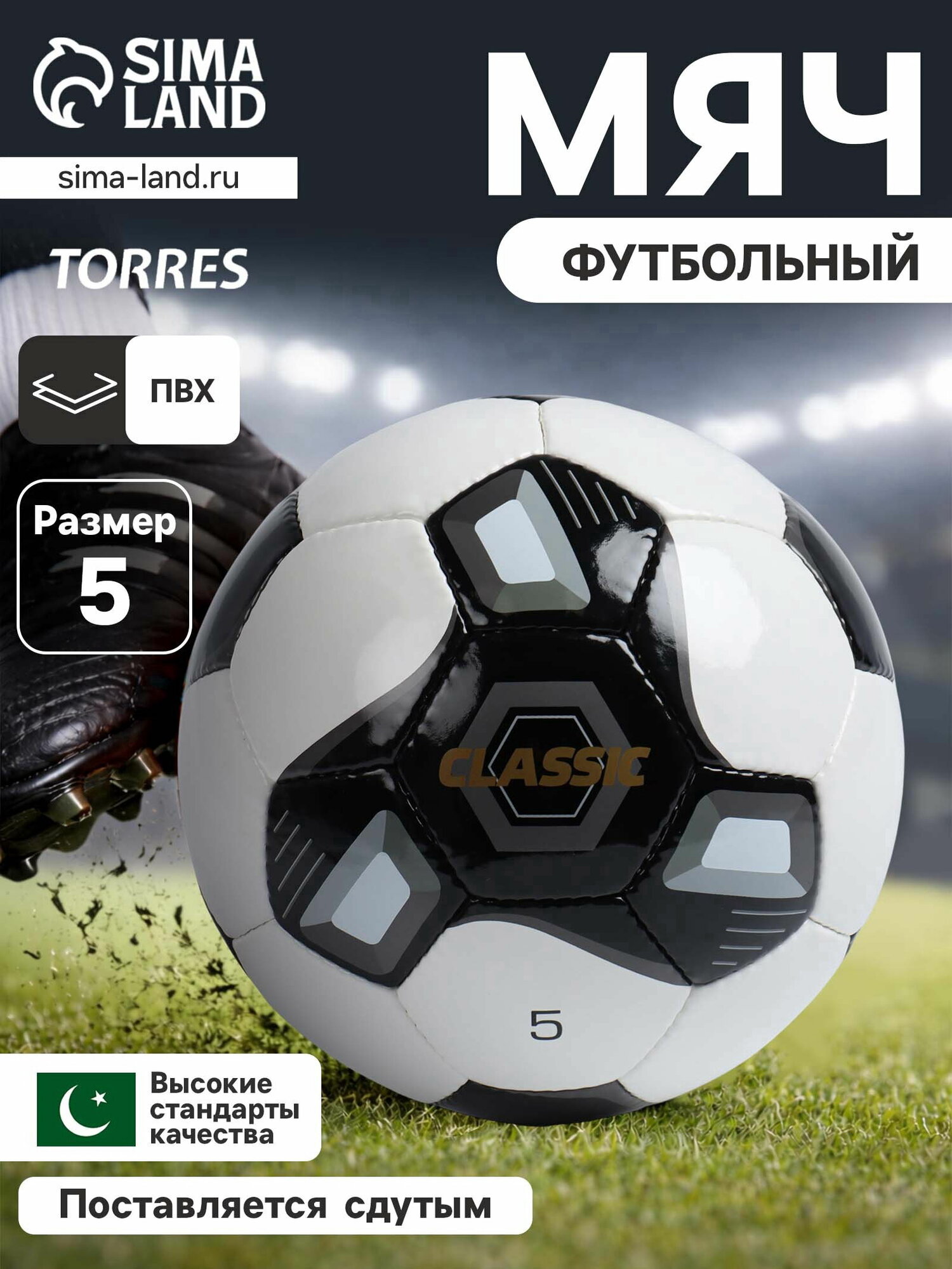 Футбольный мяч Classic, F123615, ручная сшивка, 32 панели, р. 5, PVC