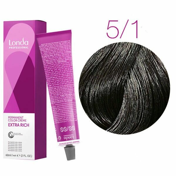 Londa Permanent Color Creme Стойкая крем-краска для волос 5/1 Светлый шатен пепельный, 60 мл