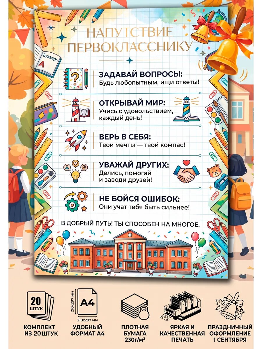Напутствие первокласснику на 1 сентября 20шт.