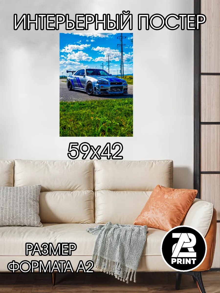 Постер на стену интерьерный 59х42 авто ЖДМ(JDM) Ниссан