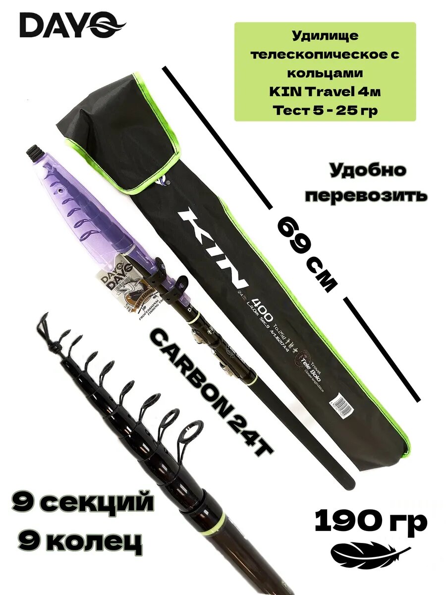 Удилище телескопическое KIN 4 м, тест до 25 гр