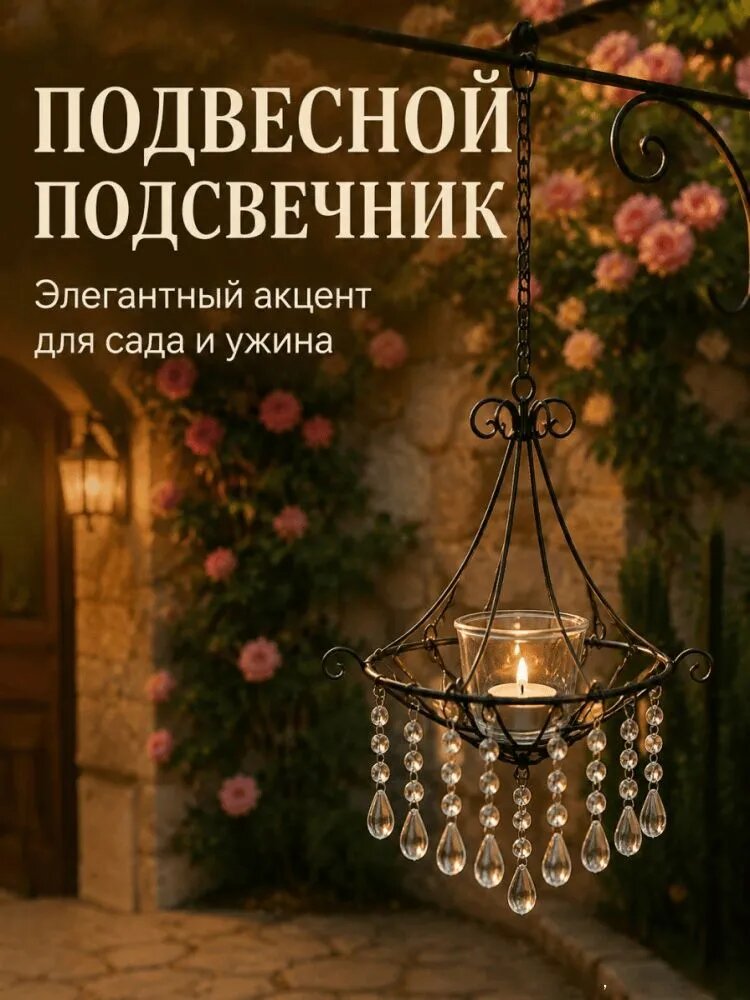 Подвесной кованый подсвечник с хрустальными подвесками для сада и ужина