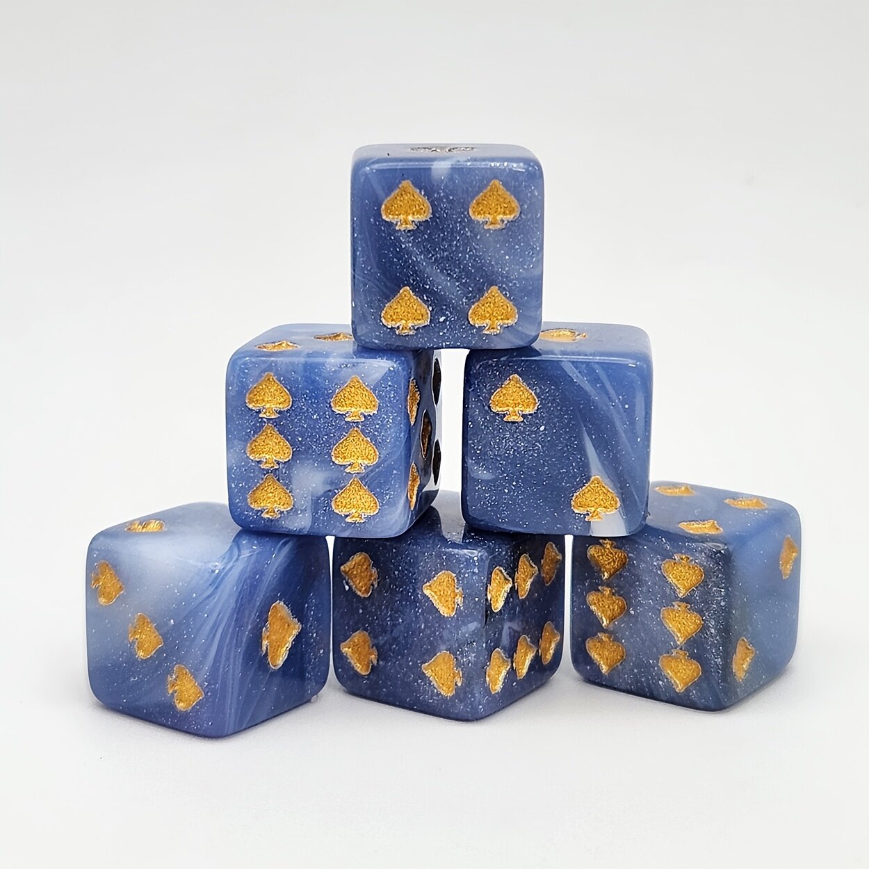 6 синих шестигранных игральных костей D6 с резными символами подсолнуха и веера для настольных игр и RPG, декоративные