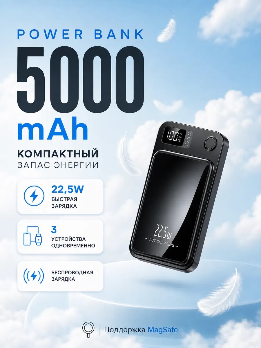 Power Bank 5000 mAh с MagSafe и беспроводной зарядкой