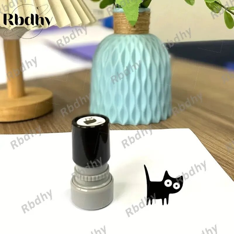 Штамп котик 3x6.2 см, пластиковая ручка, со встроенной подушкой, для детского творчества
