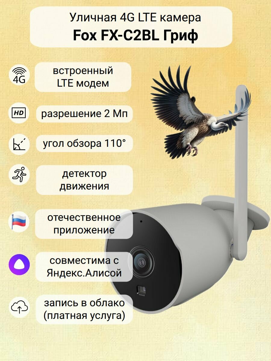 Уличная 4G камера видеонаблюдения с сим-картой Fox FX-C2BL Гриф с микрофоном и динамиком