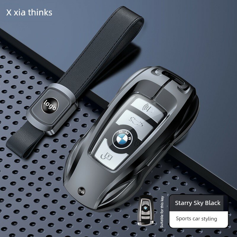 Чехол для брелока BMW черный с кожаным ремешком, подходит для моделей X5/X1/X3/X4/525Li