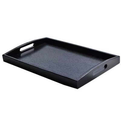 Черный деревянный поднос с ручкой, размеры 39x25x4 см для элегантных сервировок