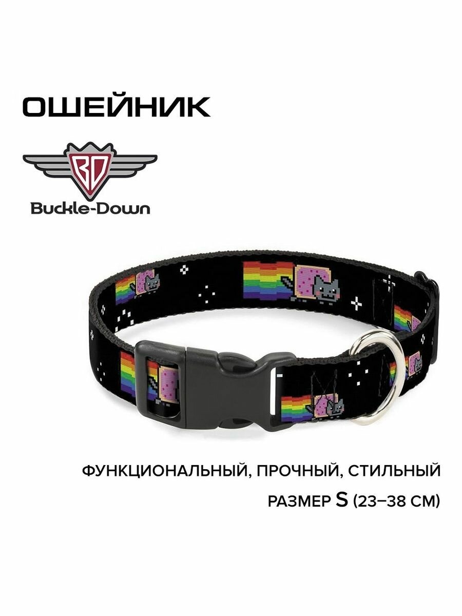 Ошейник для собак Buckle-Down с пластиковой застёжкой, "Нян Кэт" цвет черный, 23-38 см