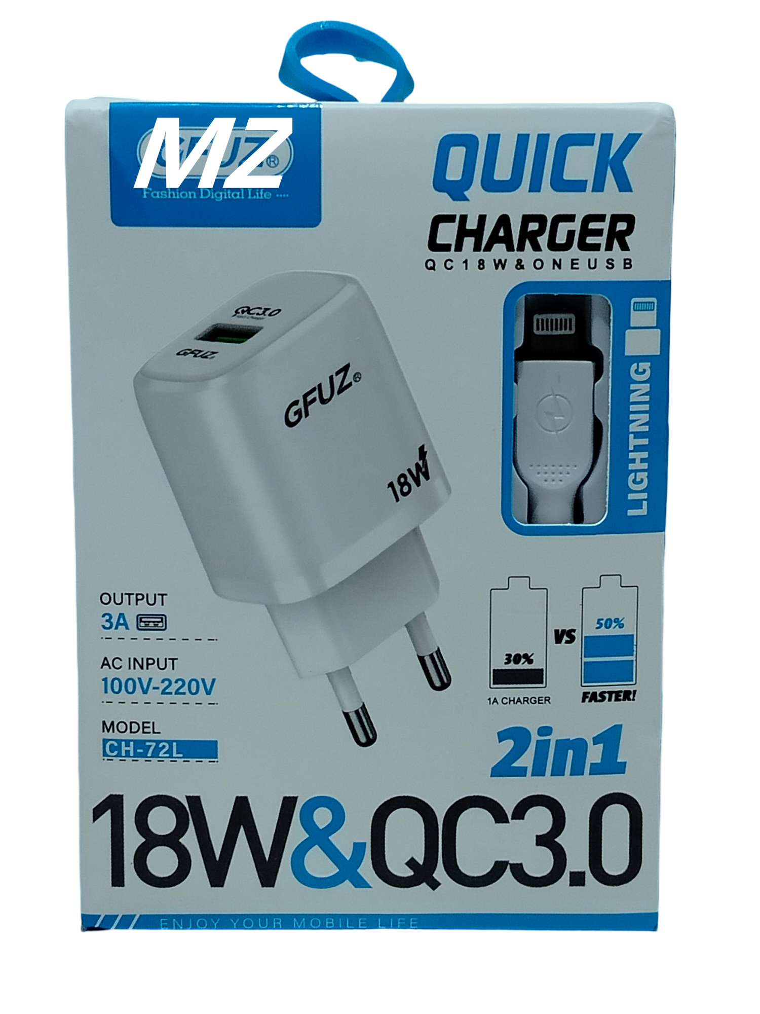 Зарядное уст-во USB+кабель для iPhone IOS QC3.0 Charger CH-72L (белый)