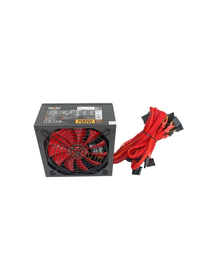 Ginzzu PC700 14CM(Red) 80+ black, APFC,24+4p,2 PCI-E(6+2), 7*SATA, 4*IDE, оплетка, кабель питания, цветная коробка