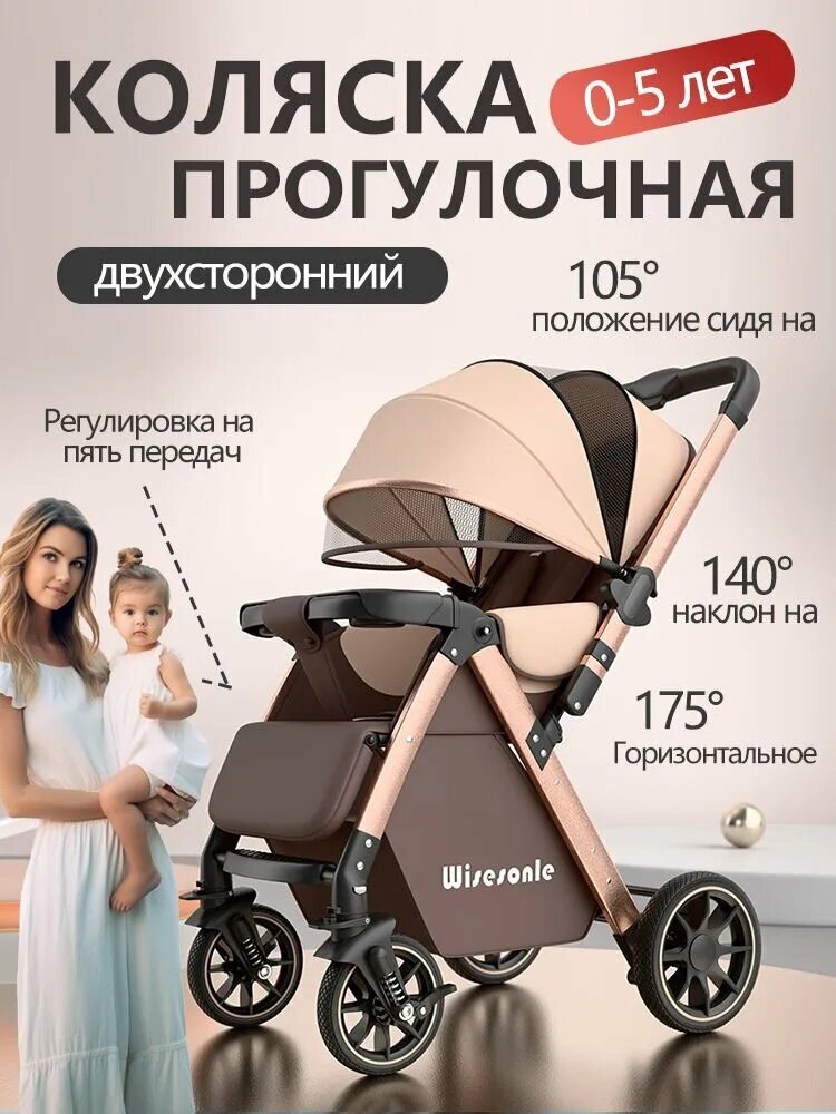 Коляска прогулочная легкая, Двунаправленная, сидячая или лежачая, с высоким ландшафтом, коляска