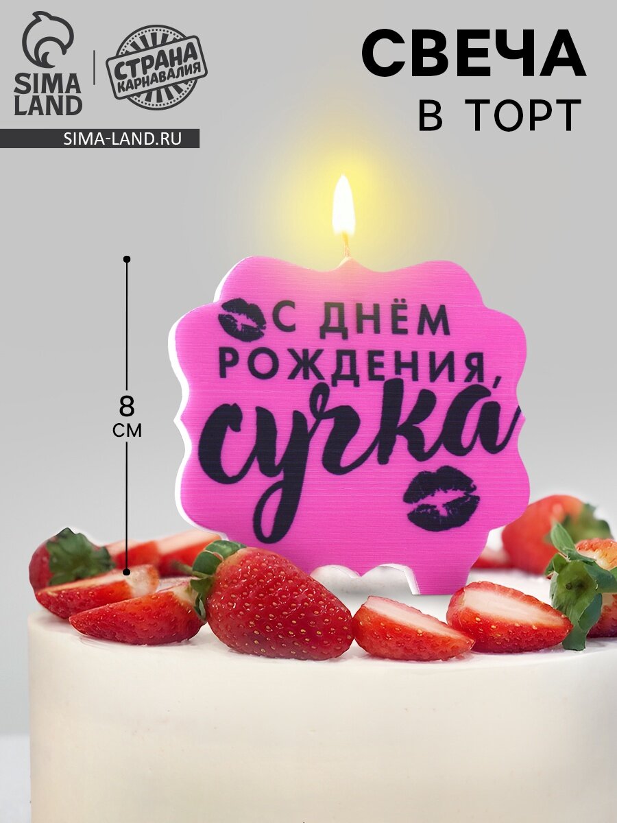 Свеча для торта «С днем рождения, сучка», 8 см, розовая