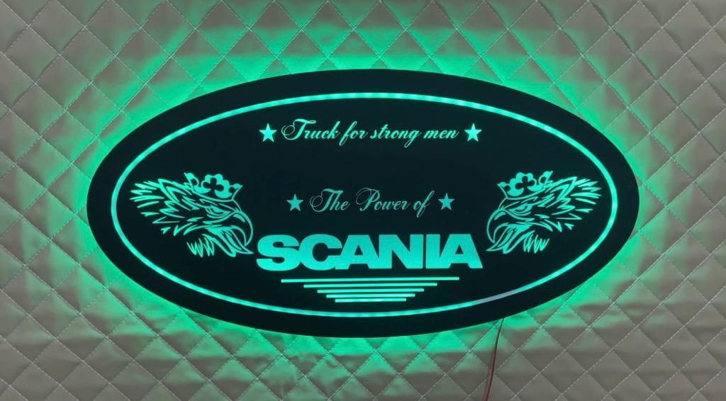 Светодиодная табличка SCANIA в спальник с переключением цвета для грузовых авто 12V/ Подсветка спального места