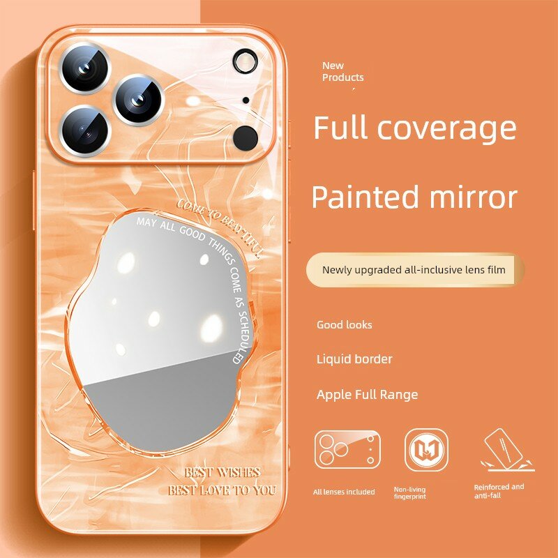 IPhone Air Покрытие с художественным рисунком и зеркалом для макияжа, перламутровый водный узор звездного апельсина, не