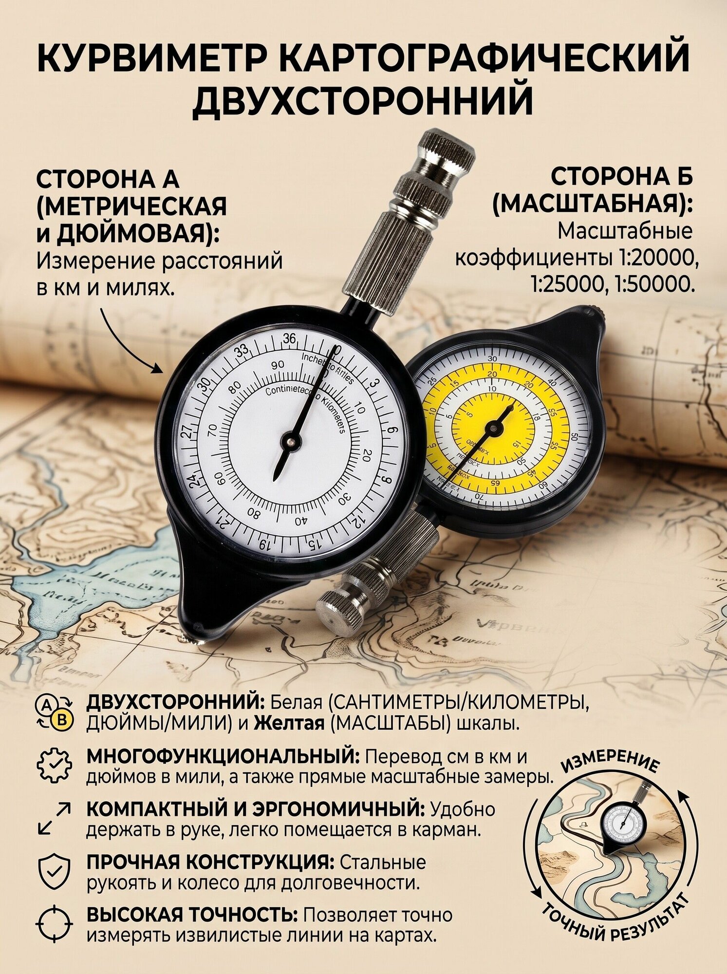 Курвиметр картографический двухсторонний