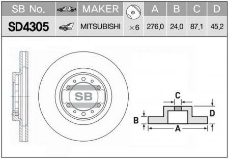 Диск тормозной SD4305 (MB928697) (упаковка 2 шт.), Sangsin Brake SD4305