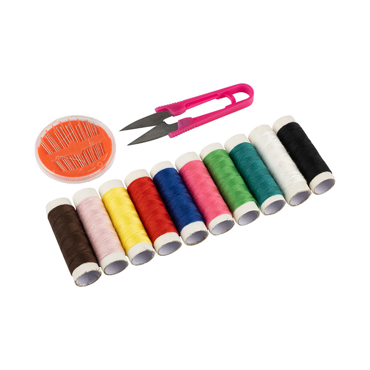 Набор для шитья Рыжий кот ножницы, иголки 16 шт, нитки 10 катушек разноцветные