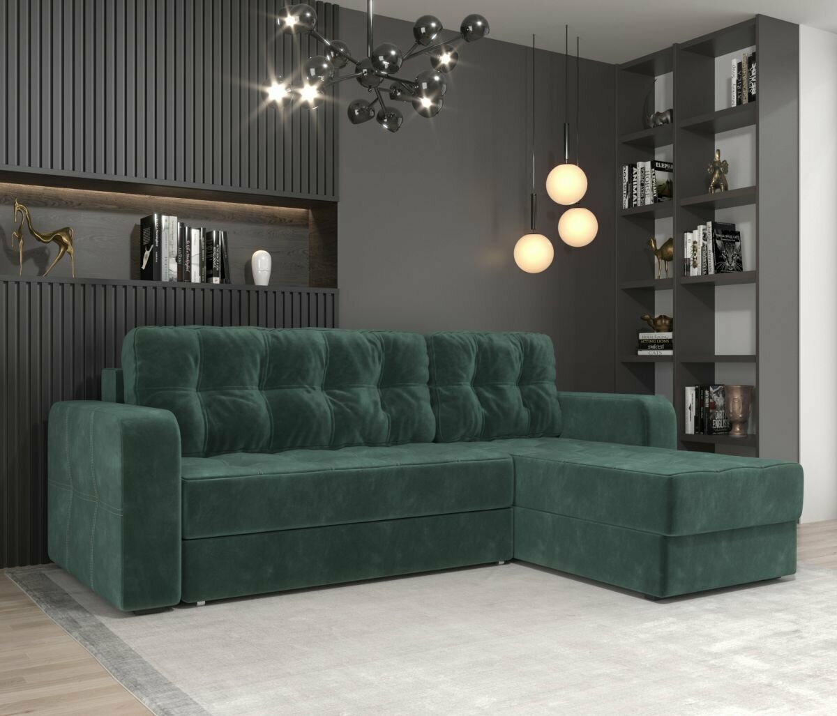 Диван угловой Лаки темно-зеленый