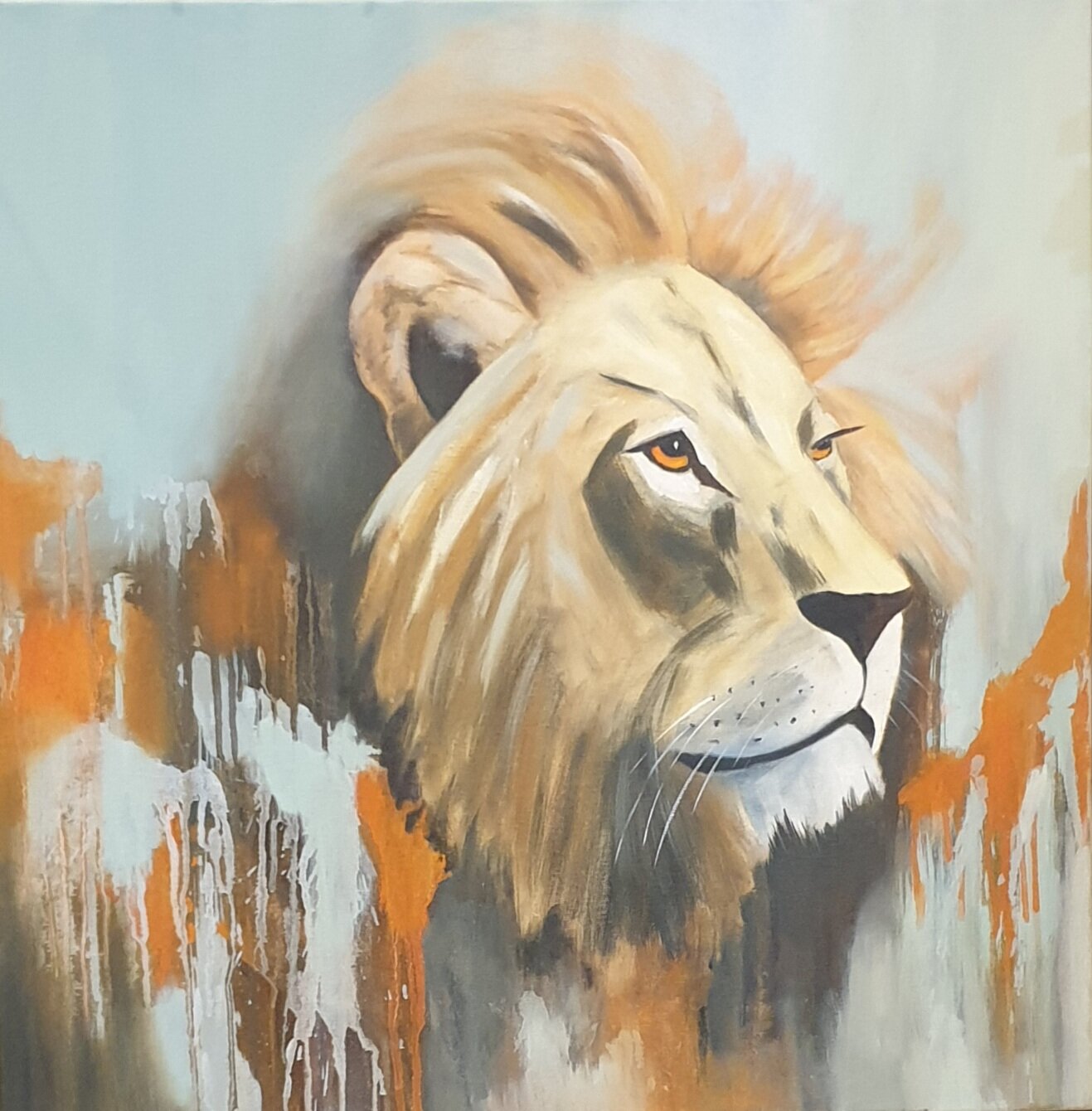 Картина маслом для дома интерьерная "Лев" 60х60