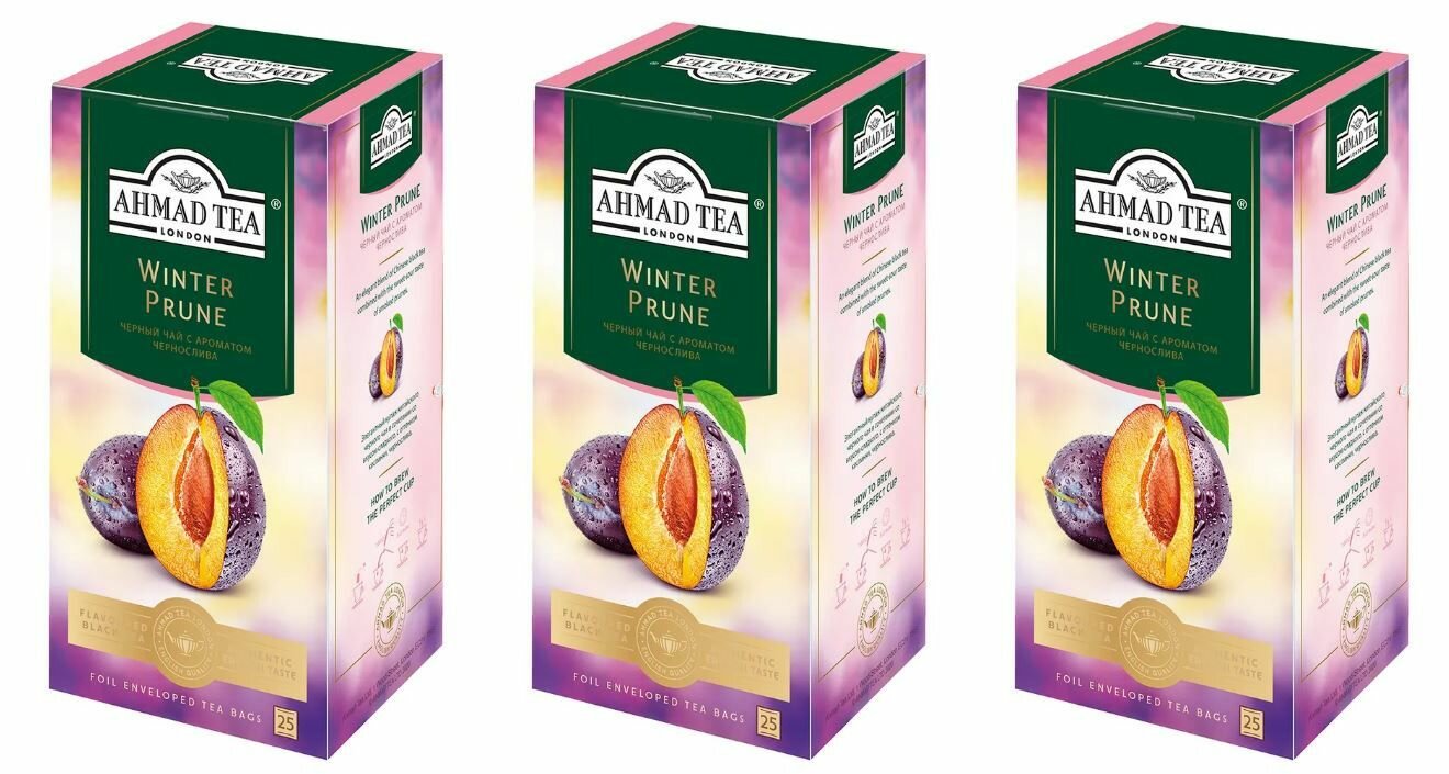 Ahmad Tea Чай черный Зимний чернослив, 25 пакектиков, 3 уп