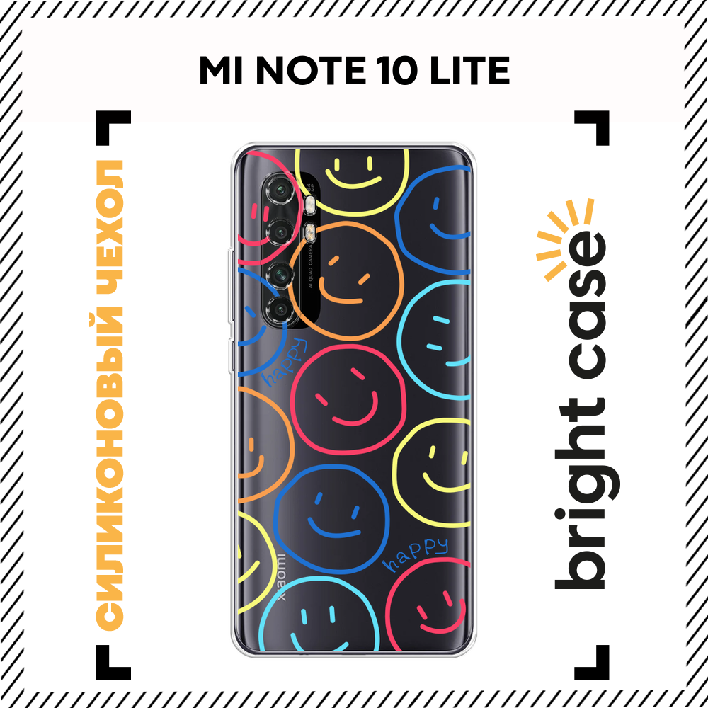 Чехол на Xiaomi Mi Note 10 Lite / Сяоми Ми Нот 10 Лайт с принтом Смайлы, прозрачный
