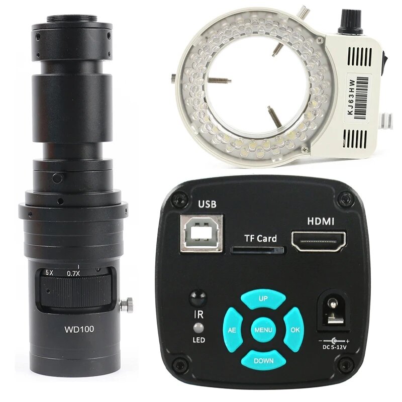 Камера для микроскопа UHD 4K 1080P 48MP с HDMI и USB, 100X 130X 180X 200X 300X With 500X Lens Light