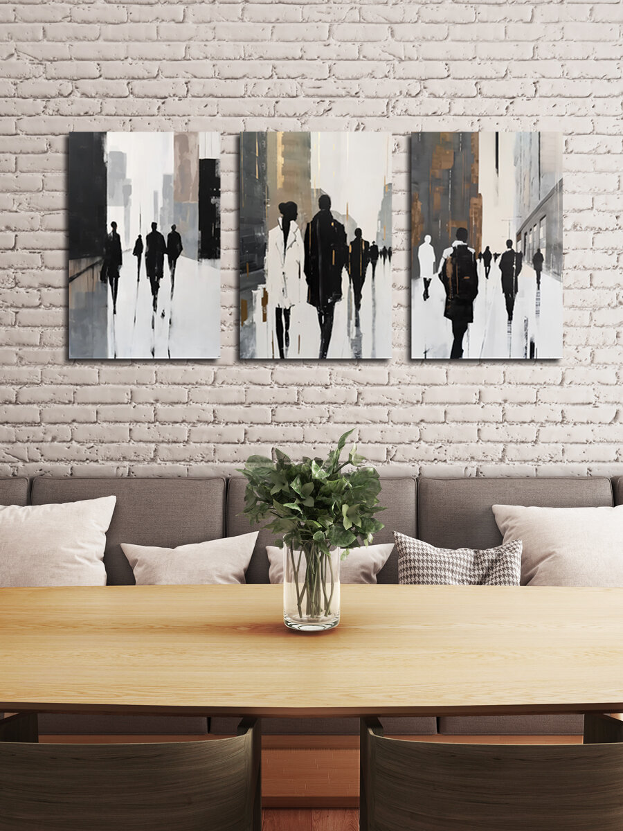 Картины на холсте LOFTime 3 шт 40Х60 абстракция люди город черн СЕР КС-736-4060