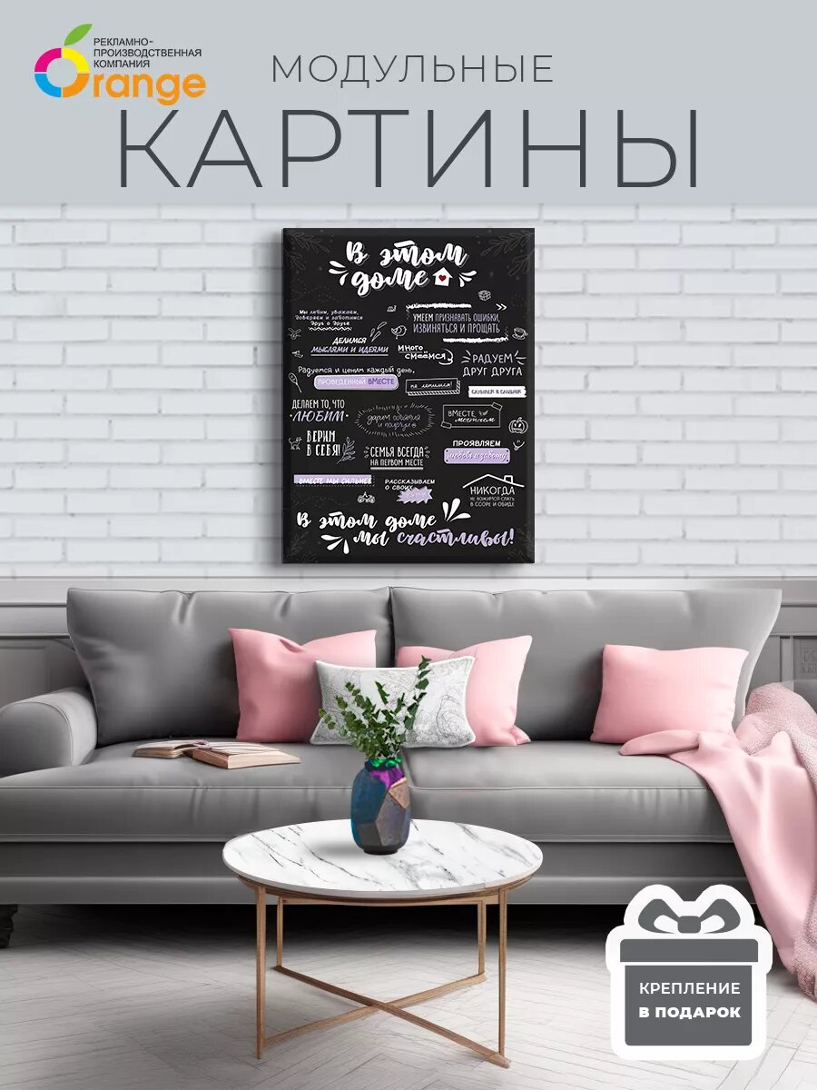 Постер на стену Правила дома 30х40см, синтетический холст, на подрамнике